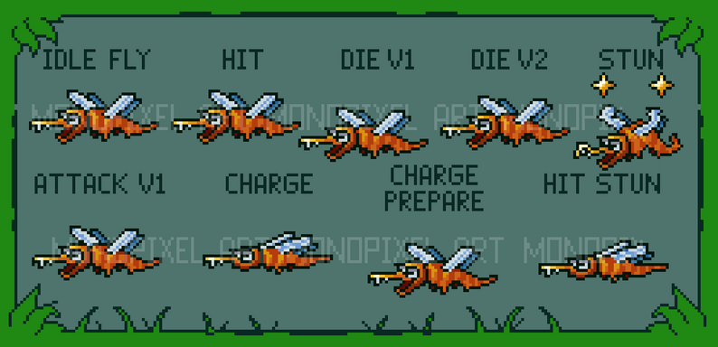 Flying Forest Monsters 2D Pixel Art by MonoPixelArt