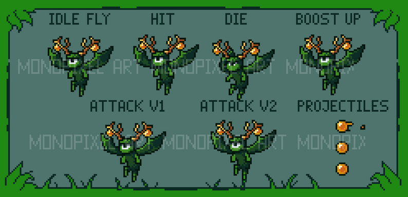 Flying Forest Monsters 2D Pixel Art by MonoPixelArt