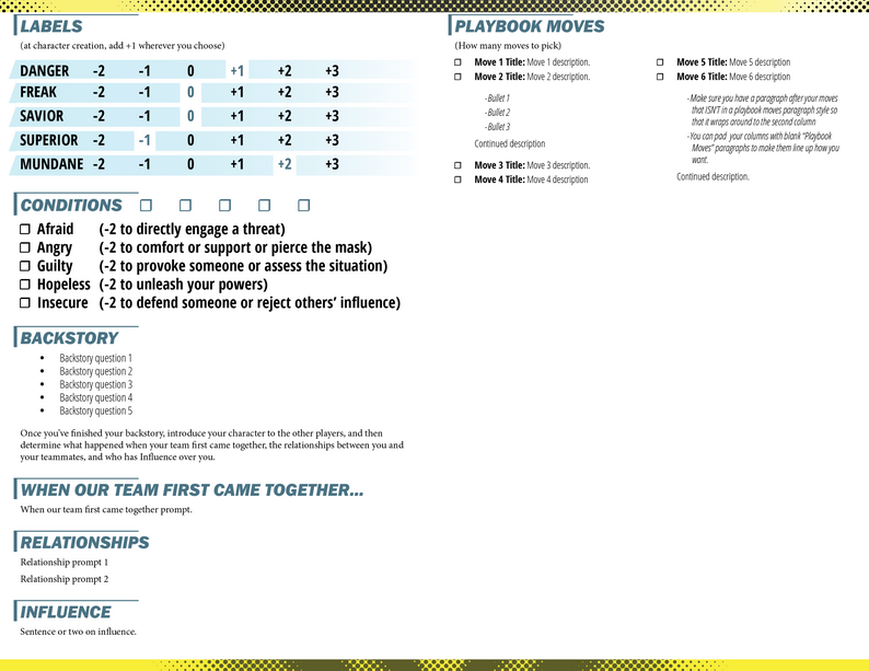 Masks Playbook Indesign Template by Veil's Edge Games