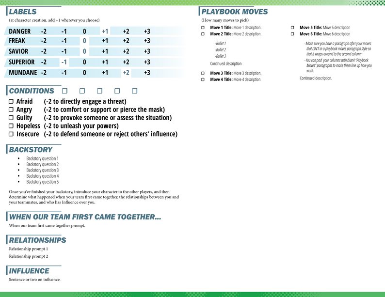 Masks Playbook Indesign Template by Veil's Edge Games