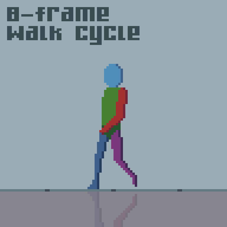 8-frame pixel art walk cycle template by MostlyDecentGames