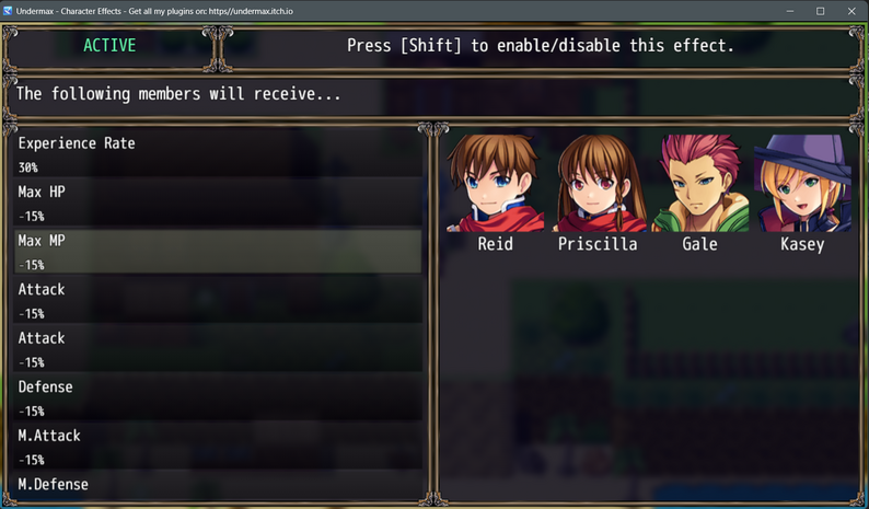 RPG MAKER MZ Plugin: Character Effects by Undermax