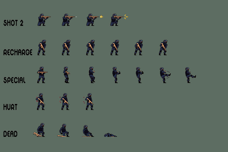 SWAT Pixel Character Sprite Sheets by Free Game Assets (GUI, Sprite ...