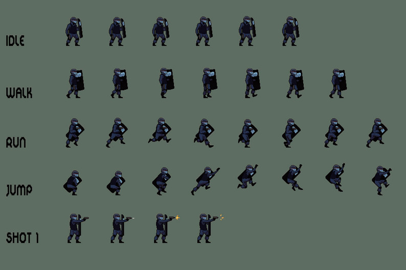 SWAT Pixel Character Sprite Sheets by Free Game Assets (GUI, Sprite ...