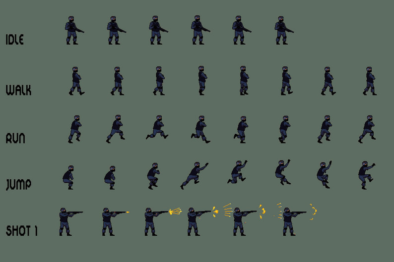 SWAT Pixel Character Sprite Sheets by Free Game Assets (GUI, Sprite ...