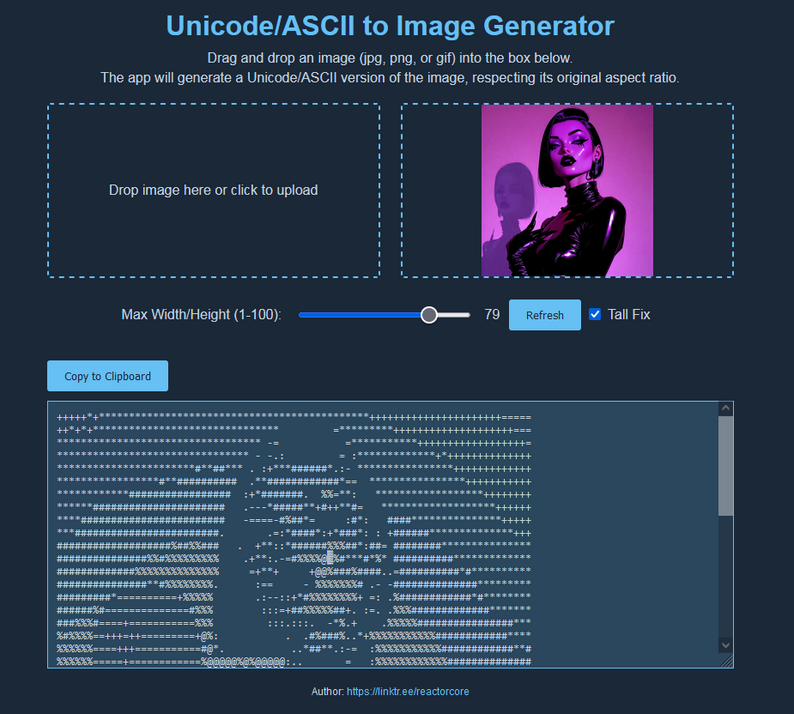 Image to UnicodeASCII Generator by Reactorcore