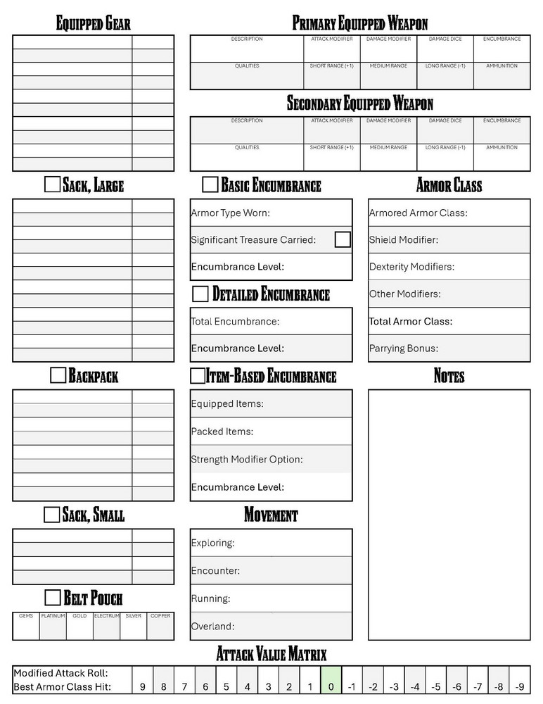 Old School Essentials — Advanced Fantasy Character Record Sheet by ...