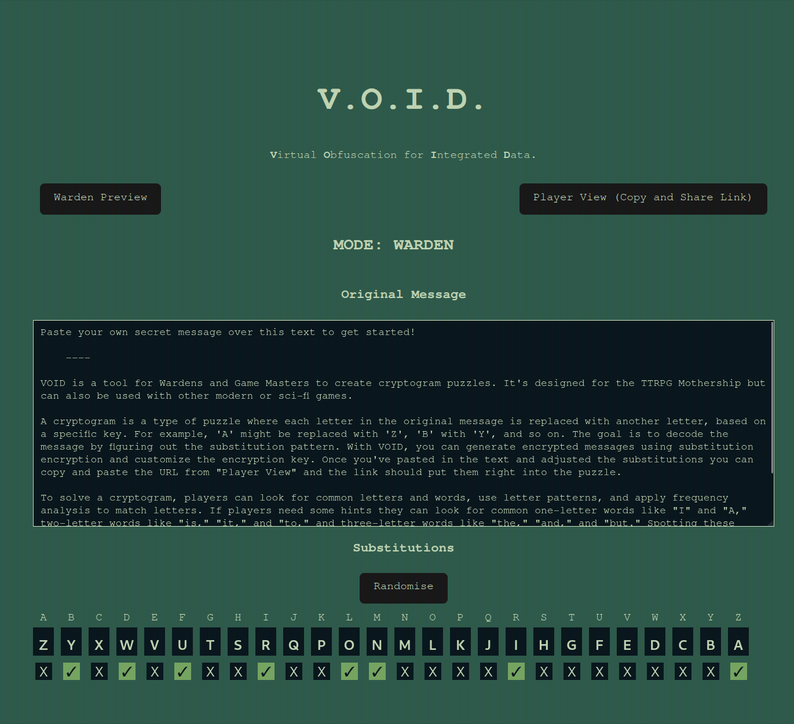 VOID TTRPG Encryption Puzzle by tehsquidge