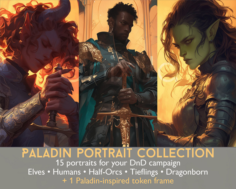 15 Paladin Portraits and Tokens Collection with Token Frames by OnixUA ...