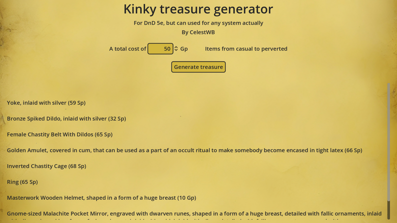 Kinky treasure generator for DnD 5e by CelestWB