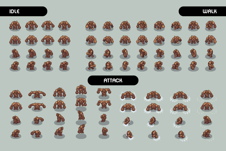 Golem Pixel Top-Down Sprite Sheets by Free Game Assets (GUI, Sprite, Tilesets)
