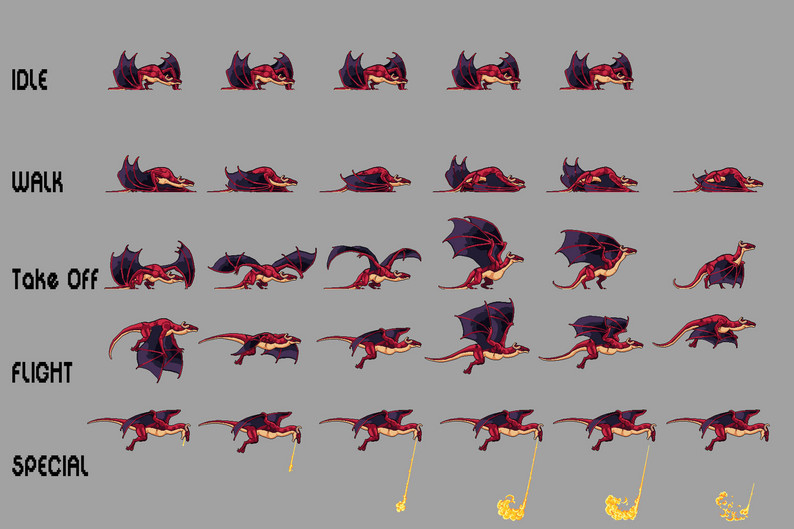 Dragon Pixel Characters Sprite Pack by Free Game Assets (GUI, Sprite ...