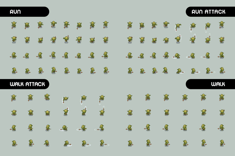 Goblin Pixel Character Sprite Sheet Pack by Free Game Assets (GUI ...