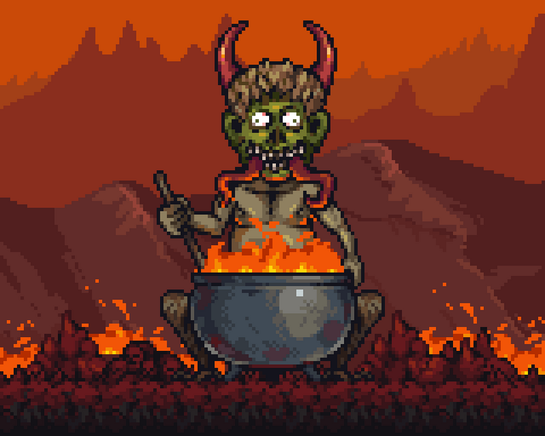 Pixel Art Hell Tiles And Enemies Asset Pack 32x32 by GandalfHardcore