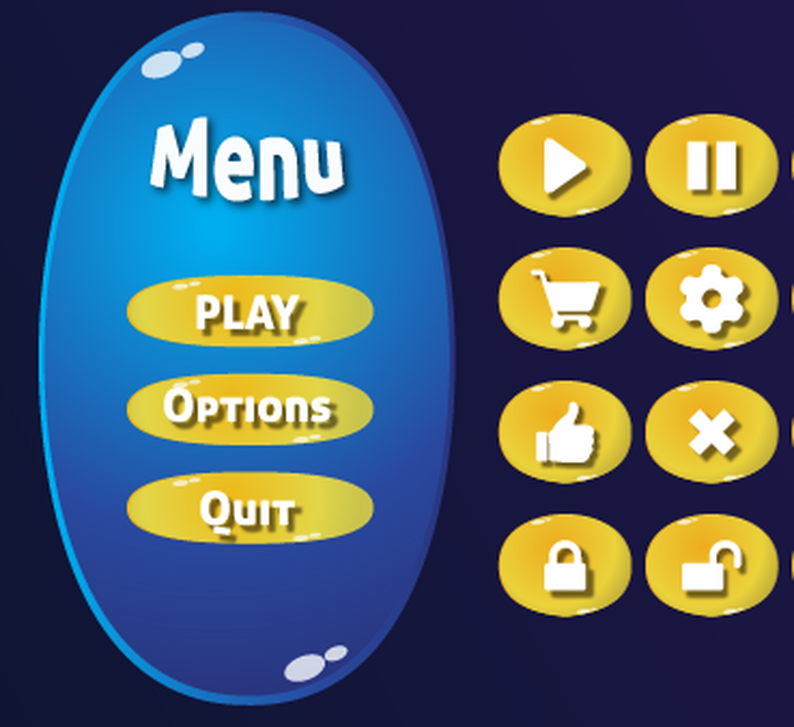 Game UI Buttons Blue & Yellow by MsRanaApps