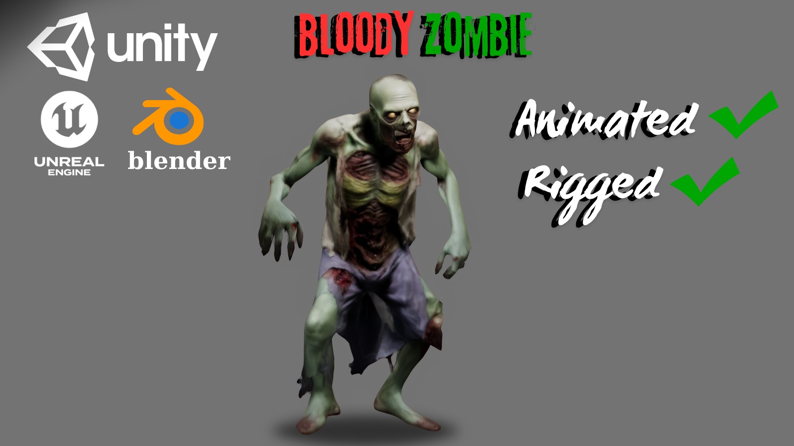 Zombie Pack Low-Poly 3D Model Ready for Rigged Animation by Phonkis