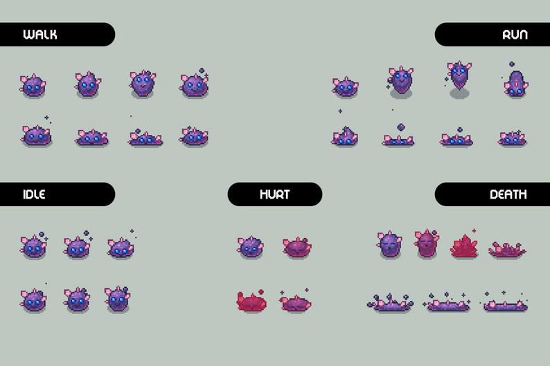 Pixel Art Slime Monsters Sprite Pack by Free Game Assets (GUI, Sprite ...