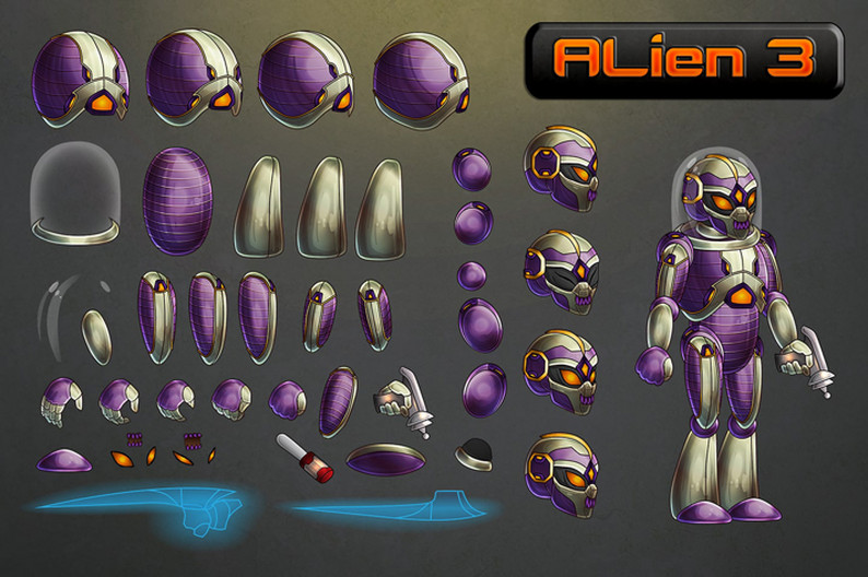 Alien Cyborg 2D Sprites by Free Game Assets (GUI, Sprite, Tilesets)