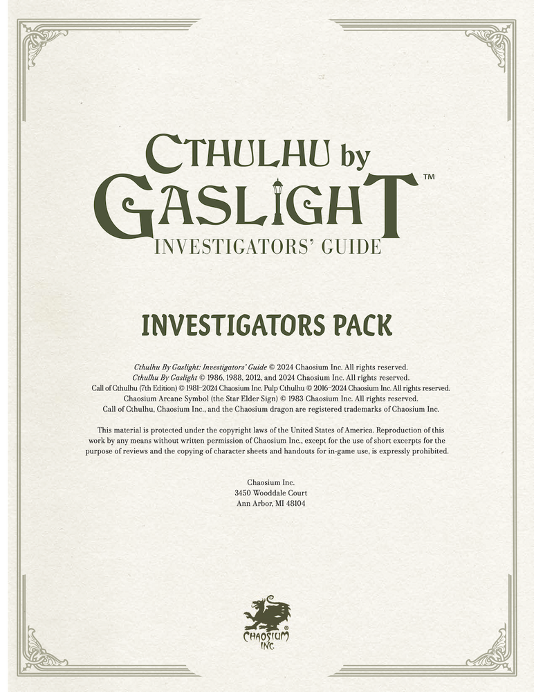Cthulhu by Gaslight Investigators' Guide Free Handouts Pack by Chaosium