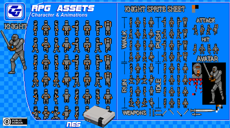 RPG Asset Character 'Knight' (NES) by chasersgaming