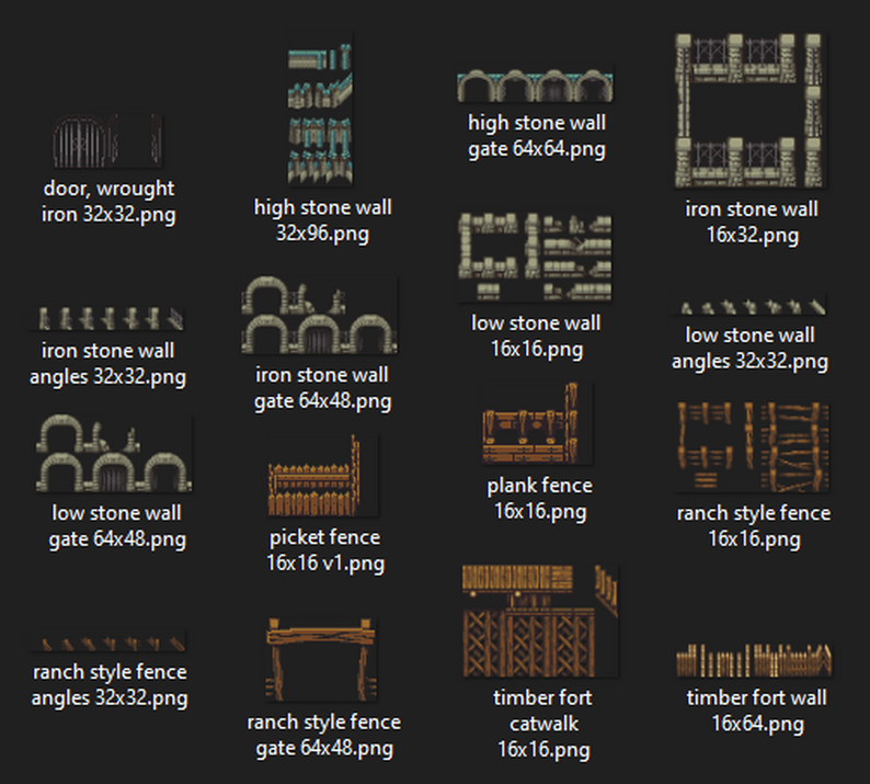 Pixel Art Object Set - Fences & Walls by Seliel the Shaper