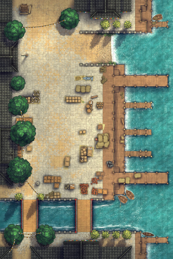 Asian City Seaport Docks Warehouse - D&D/DnD Battle Map Pack by Cyclopean