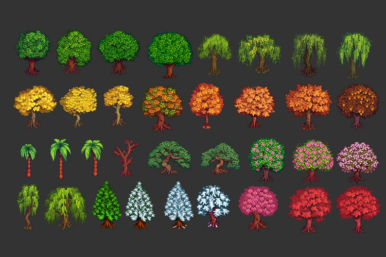 2D Pixel Art Trees by morc0s