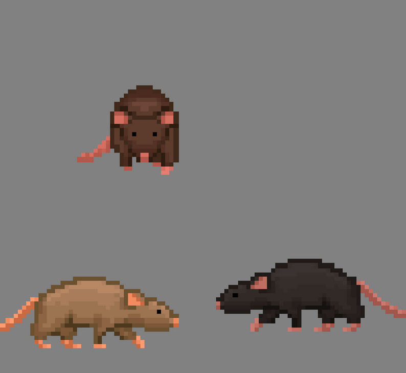 RATS!- 4 colors of Rat sprites 48*48, walking, standing, and dead! by Micax