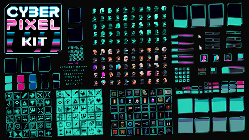 Cyber Pixel: UI/GUI Kit by Barely_Games