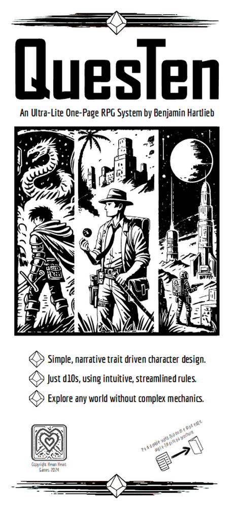 QuesTen-One Page TTRPG by Hewnheart