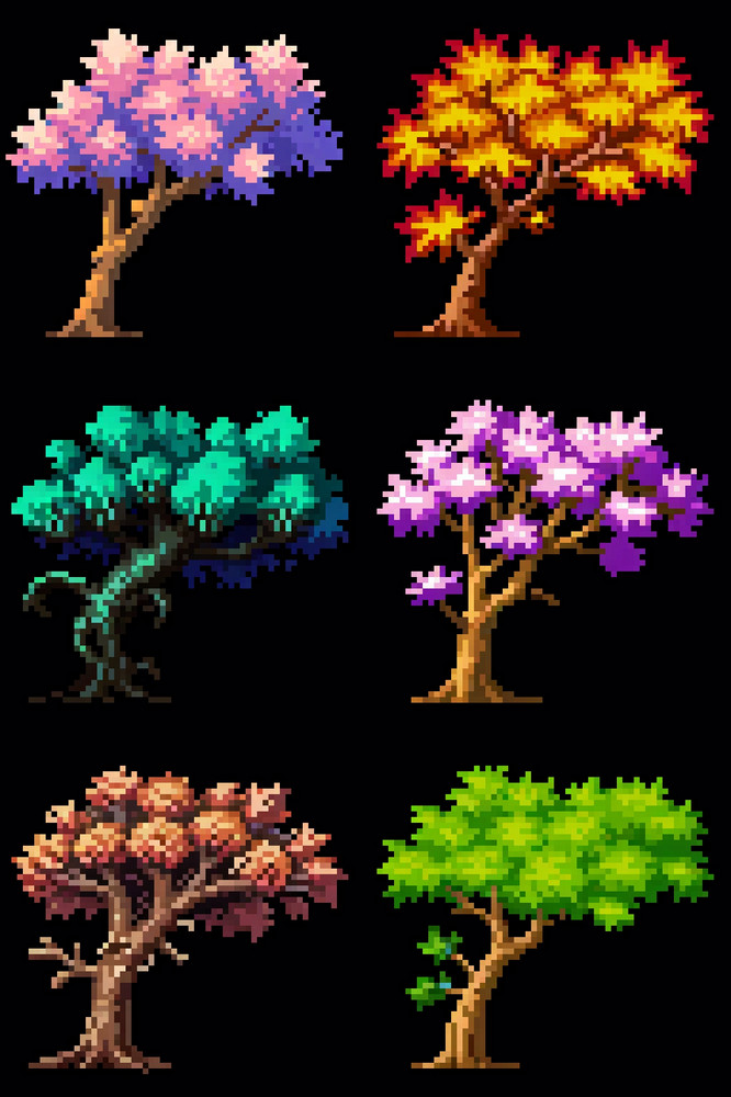 Pixel Art Tree Pack - 250 Different Trees by Batareya