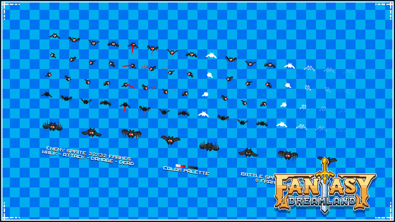 Bat Enemy Sprite 4 Directions [Fantasy Dreamland] by ELV Games