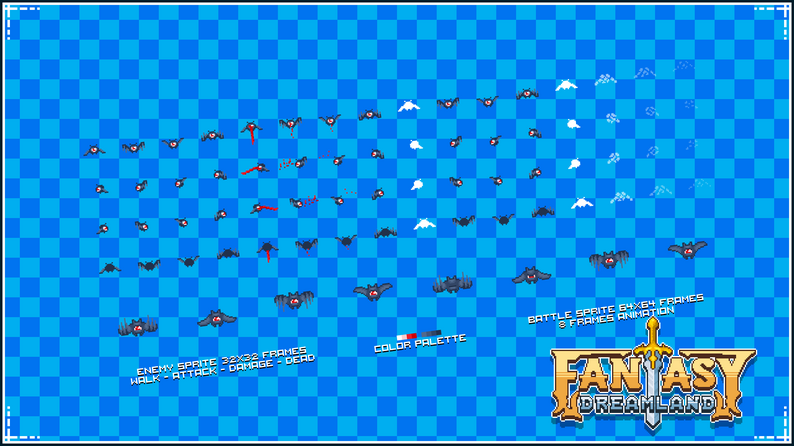 Bat Enemy Sprite 4 Directions [Fantasy Dreamland] by ELV Games