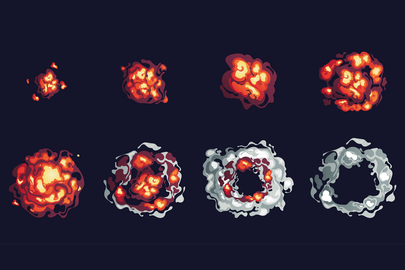 20 VFX 2D hand-drawn explosions with fire, smoke, water, lava, and ...