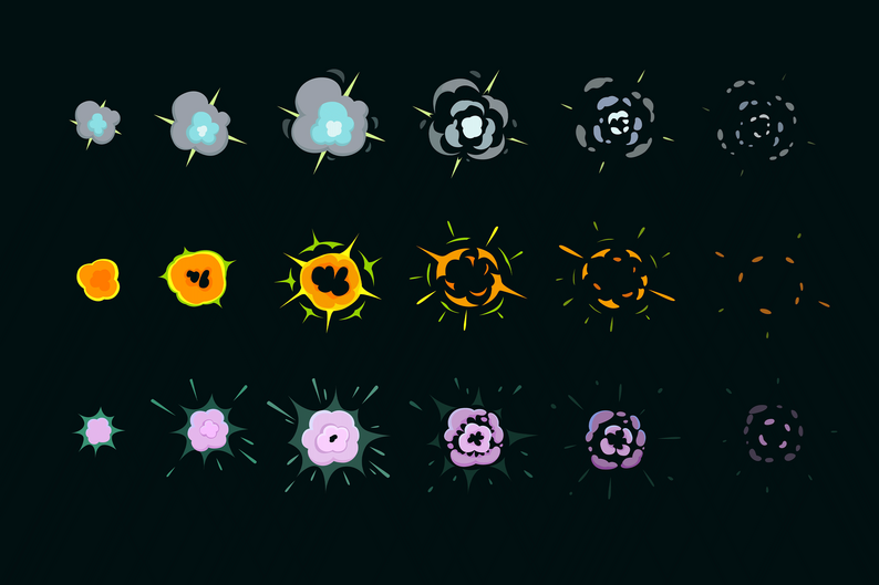20 VFX 2D hand-drawn explosions with fire, smoke, water, lava, and ...