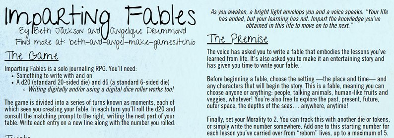 Imparting Fables by Beth and Angel Make Games