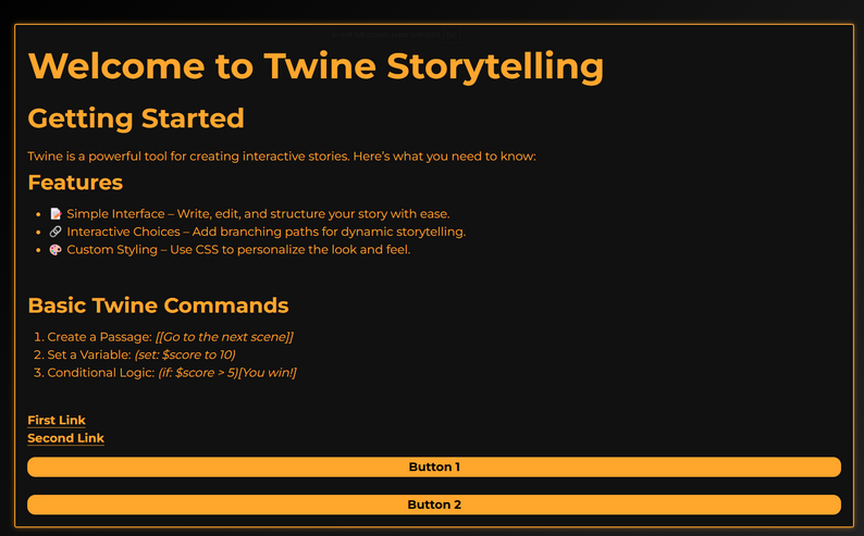 Twine Quick Start Basic Bundle: docs, sample projects with 3 custom theme (CSS) by RetroVem