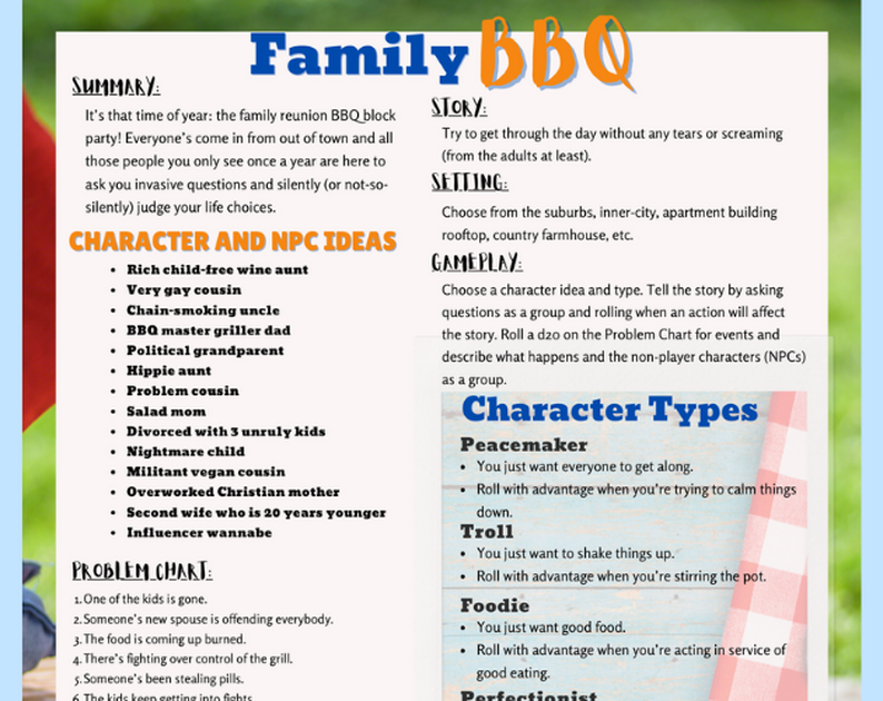 Family BBQ - 1 Page RPG by Fox Feather Press