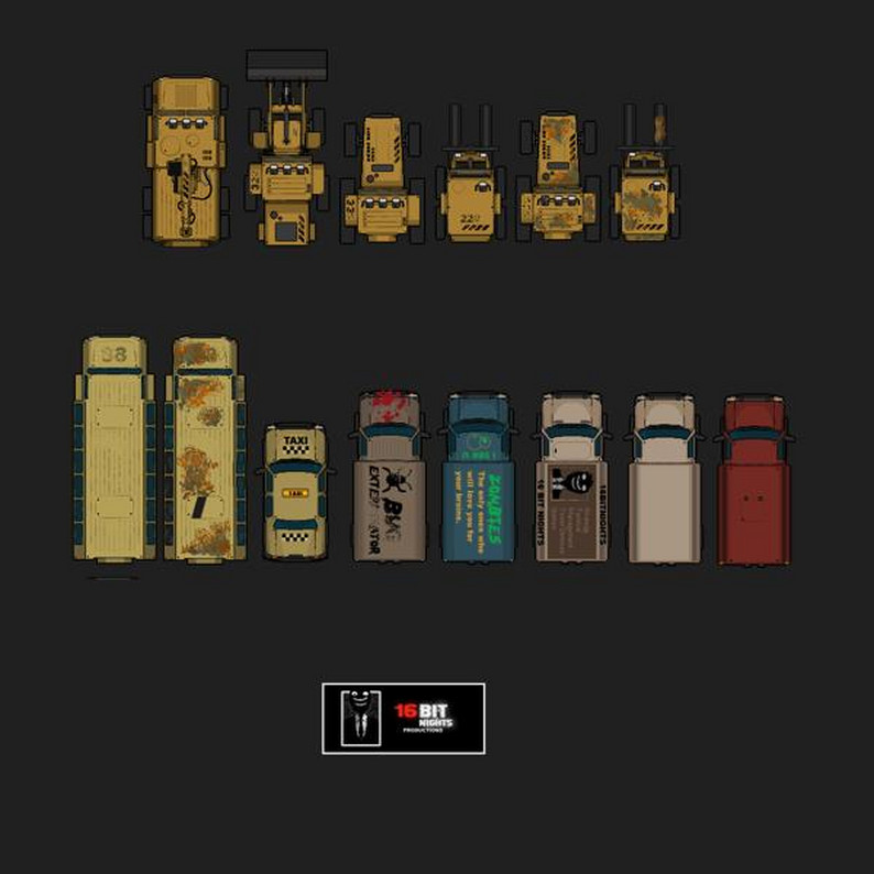 Ultimate top down car artpack - tileset by 16bitnights
