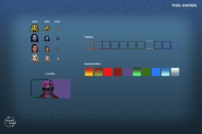 Pixel Character Avatars – 122 Icons + Animated VFX by Moon Tribe