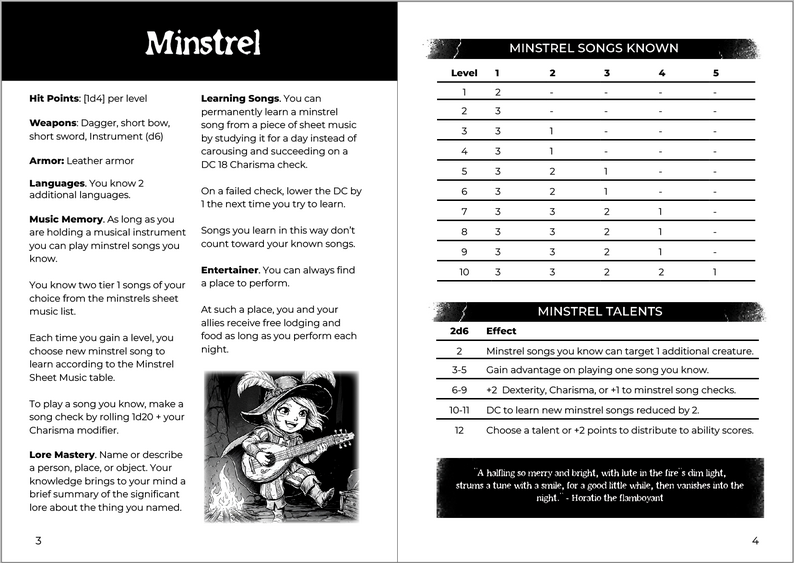 The Minstrel Class: A truly magical bard for Shadowdark RPG by Ironheart