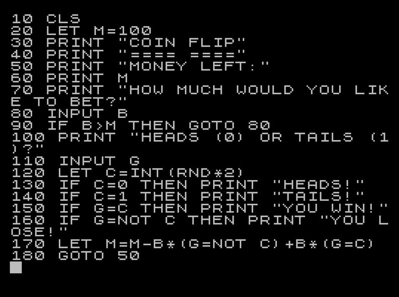 TinyBasic (ZX Spectrum) by Matthew Begg by BASIC 10Liner