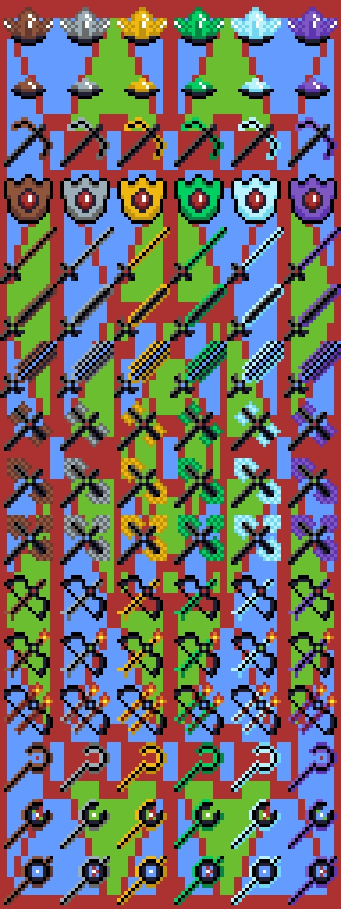 96 WEAPONS AND MINNERS SPRITES 16X16 by Moeg