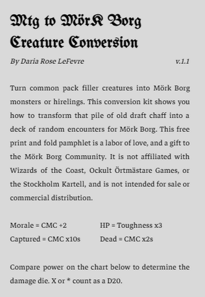 MTG to Mörk Borg Creature Conversion by HuskinBee37