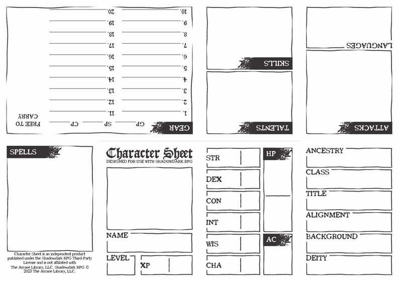 ShadowDark Redesigned Character Sheet by Reaver Workshop