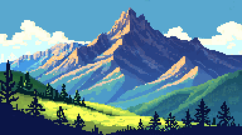 Free Pixel Art Mountain View Background (Side Scroller Size) by PIXEL_1992