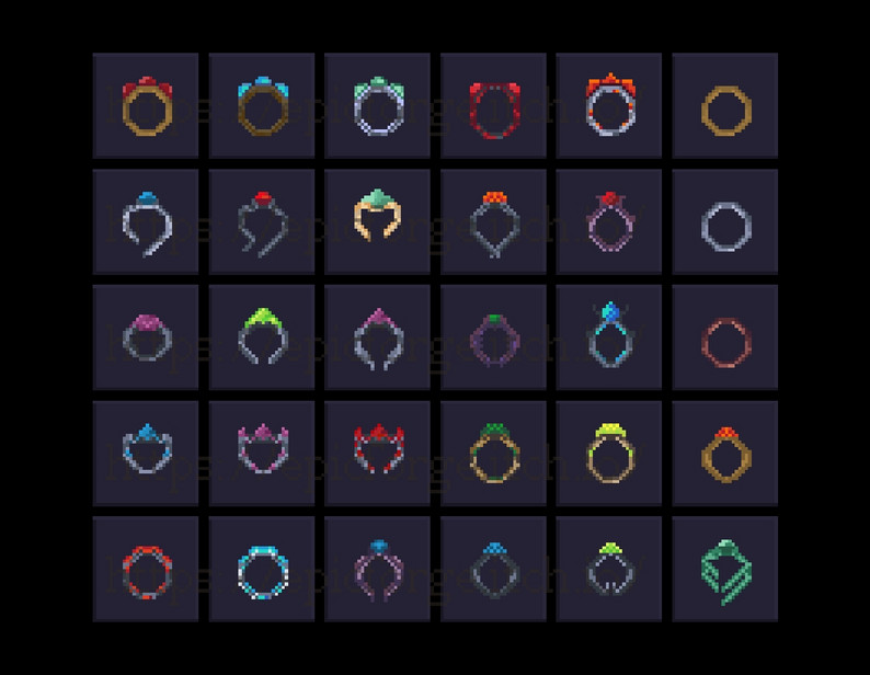 30 Rings RPG Icons Pixel Art by EpicForge