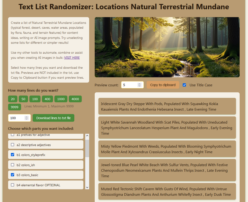 Text Gen: Locations, Natural Biome Zones by Reactorcore