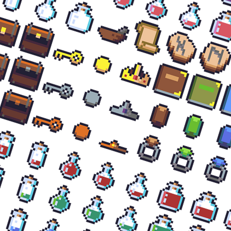 Magical Items & Potions tileset by heyitswidmo