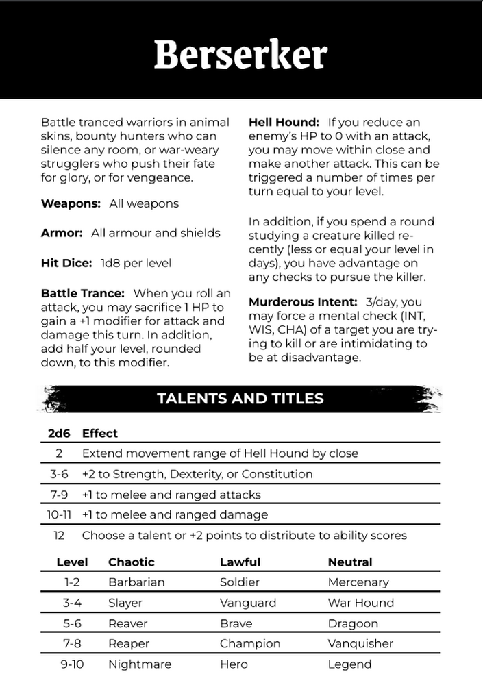Berserker Class for Shadowdark by @sumo